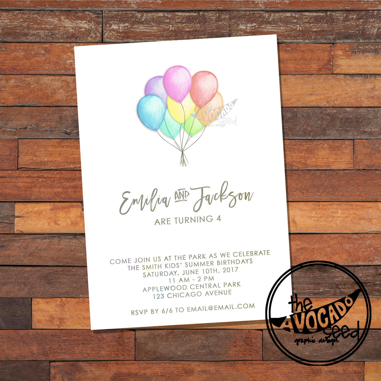 Party in the Park | Summer Birthday | Balloon Birthday Invitation - DIY ...