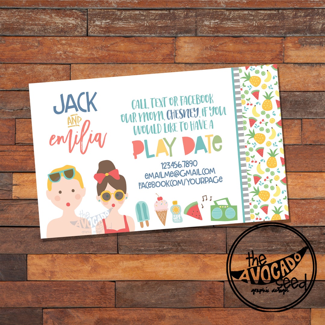 Cute Summer Play Date Calling Card - DIY Printing or Professional ...