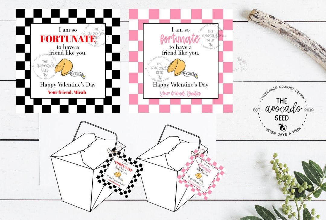 Fortune Cookie Valentine Tag (both Black and Pink Versions) - Instant ...