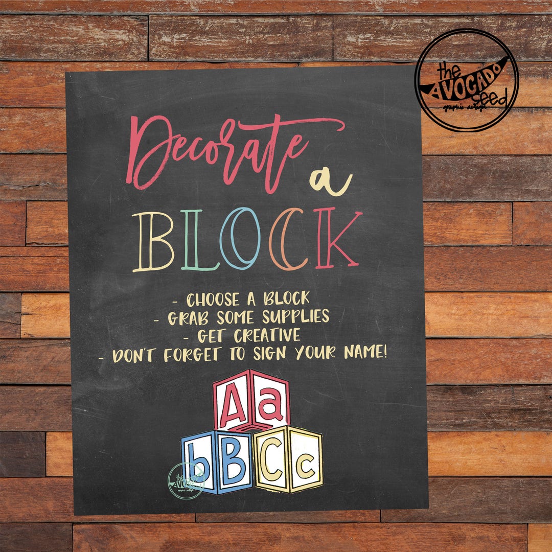 Decorate a Block - Baby Shower Sign - DIY Printing - INSTANT DOWNLOAD ...