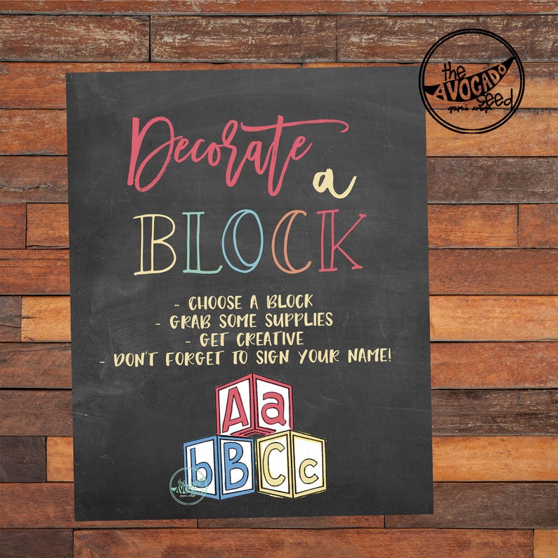Decorate a Block - Baby Shower Sign - DIY Printing - INSTANT DOWNLOAD ...
