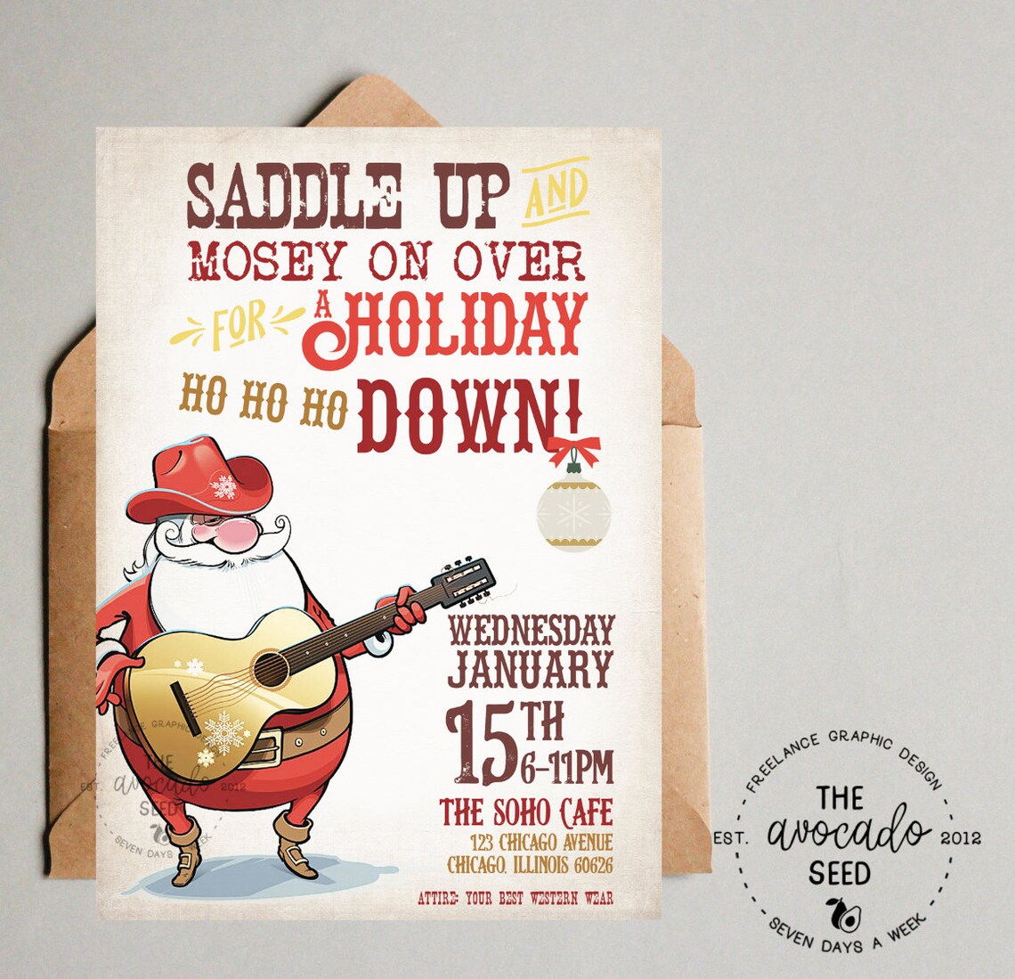 Holiday Ho Ho Ho Down Christmas Holiday Hoedown Invitation - Etsy