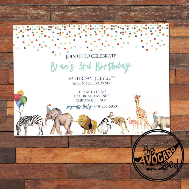 Watercolor Animal Birthday Invitation DIY Printing or - Etsy