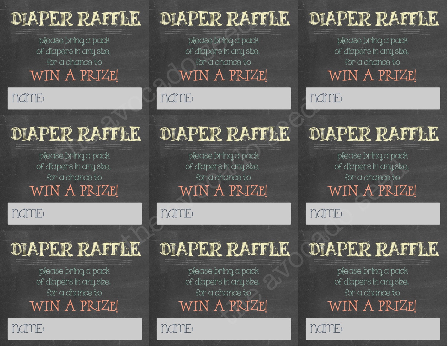 Chalkboard Pastel Diaper Raffle Tickets DIY Printables - Etsy