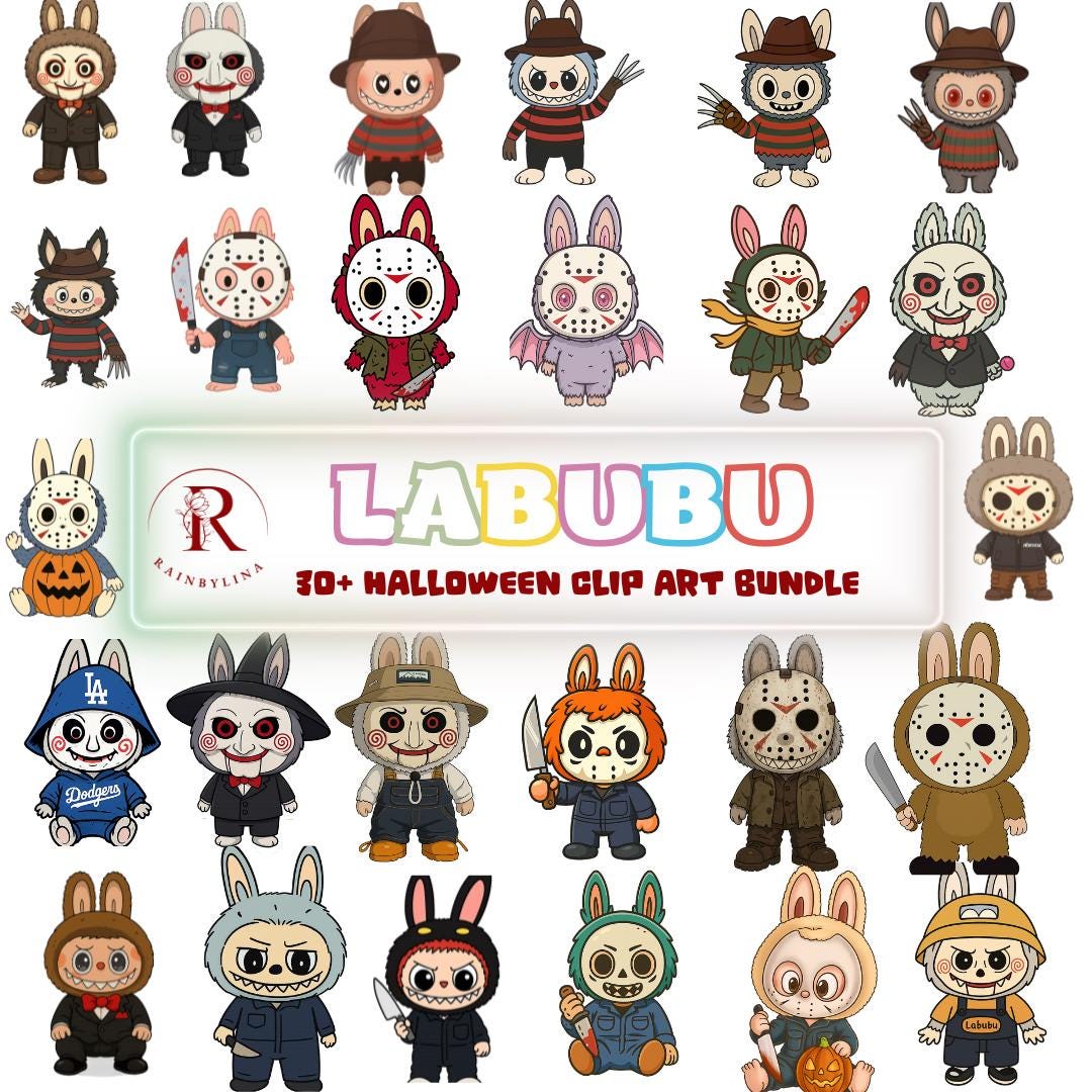 Cute Labubu Halloween PNG, Ghost Doll Clipart Bundle, Scary Cute ...