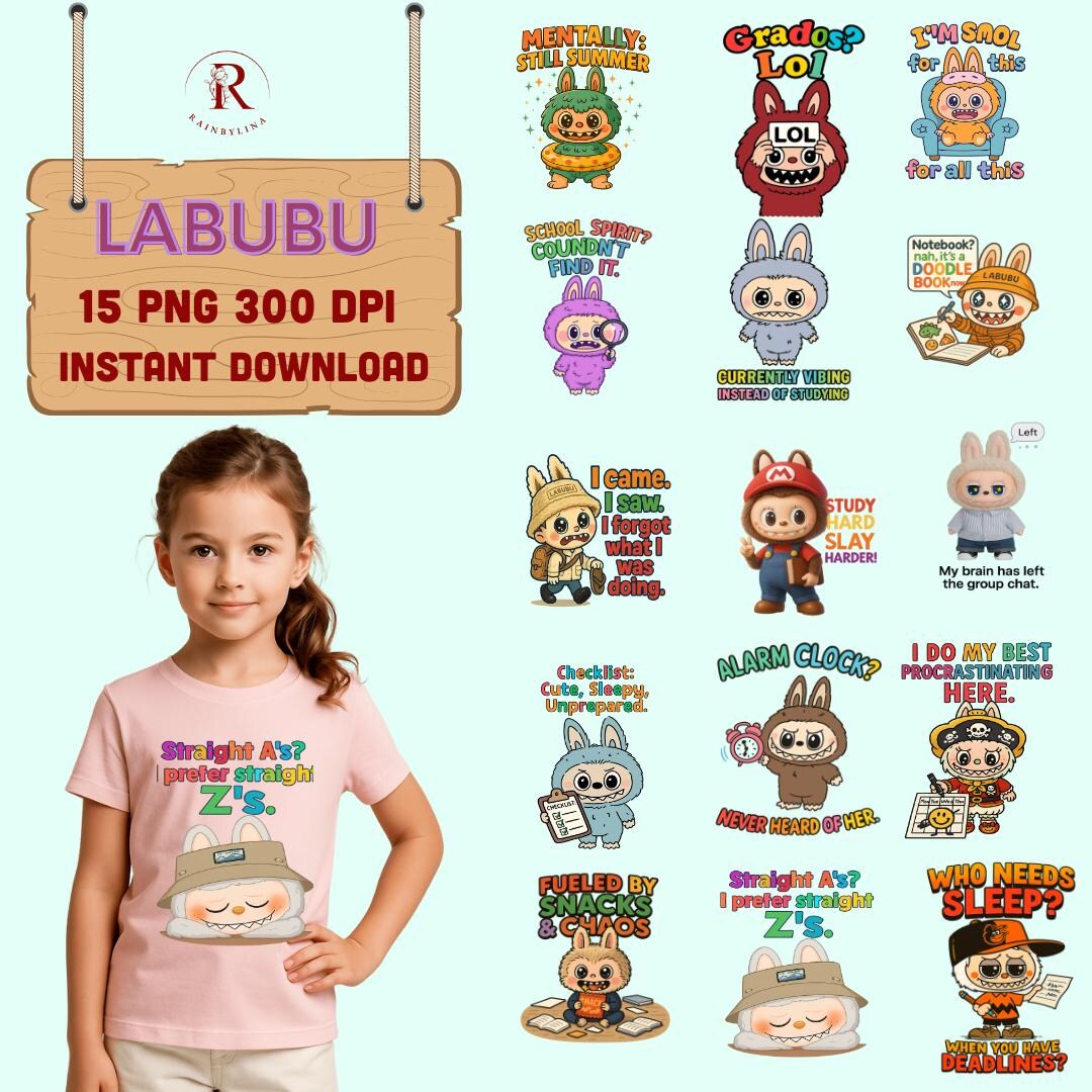 Labubu School PNG Bundle, Back to School Labubu Clipart, Cute Monster ...