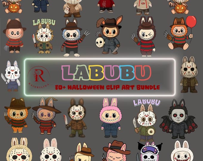 Halloween Labubu Clipart Set, Spooky Monster Doll PNG Bundle, Cute ...