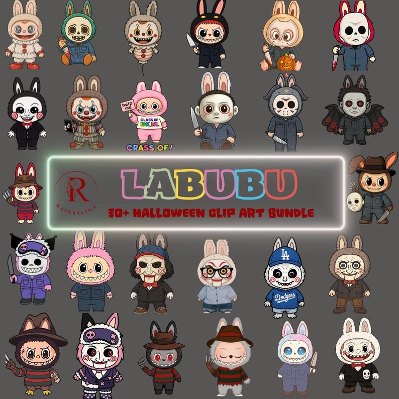 Labubu Halloween PNG Bundle, Cute Monster Doll Clipart, Spooky Labubu ...