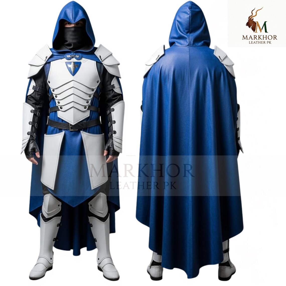Handmade White Leather Armor Set With Royal Blue Cape: LARP Cosplay - Etsy