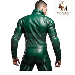 Armored Dark Green Leather Suit: Cyberpunk Motorcycle Tactical Cosplay ...