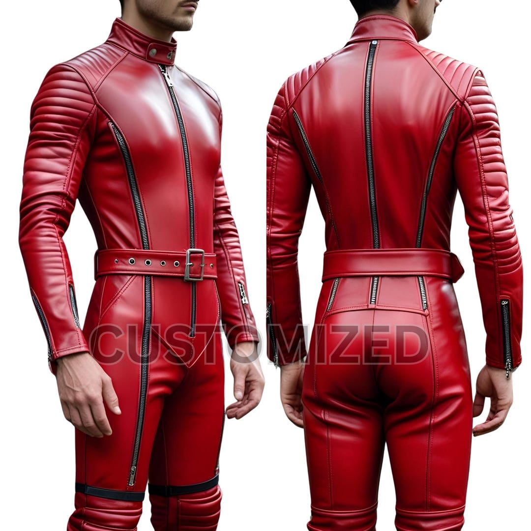 Handcrafted Red Leather Biker Suit-crimson Velocity Leather Jumpsuit ...