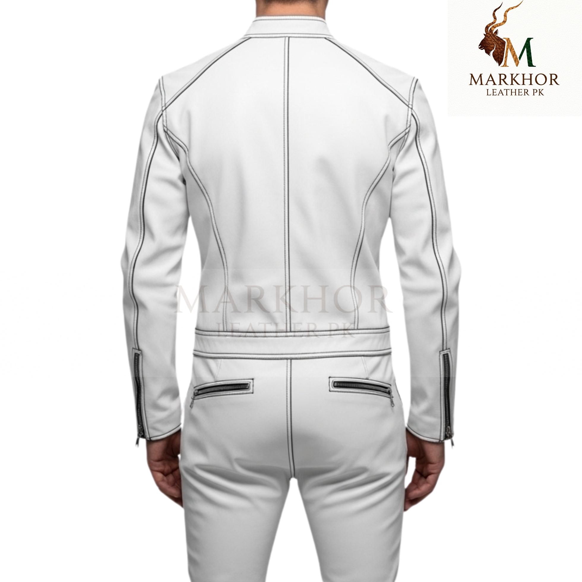 White Leather Sentinel Cosplay Suit: Handmade Jacket & Pants With Black ...