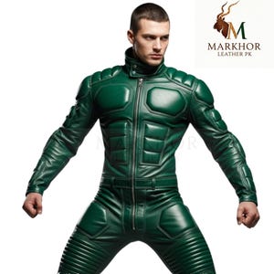 Armored Dark Green Leather Suit: Cyberpunk Motorcycle Tactical Cosplay ...