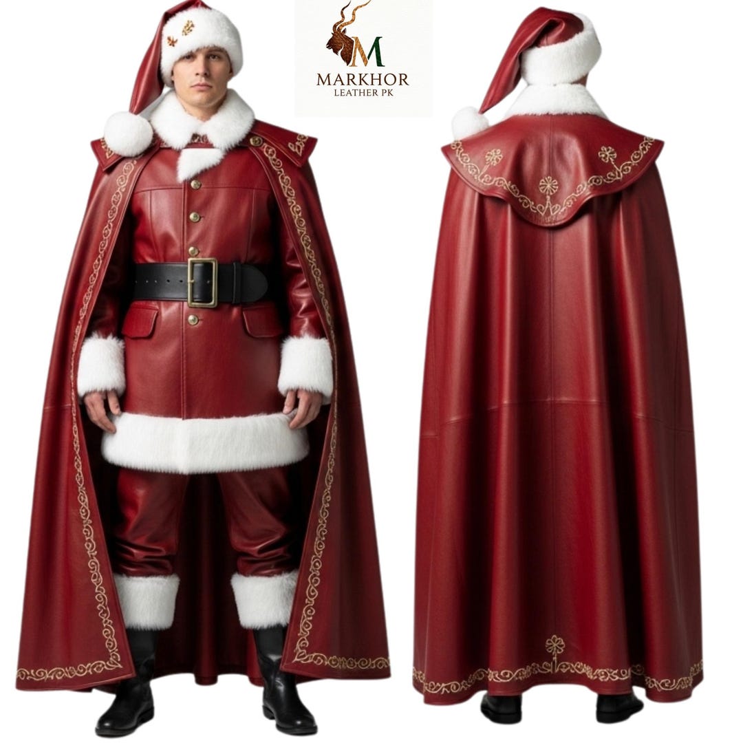 Luxury Red Leather Santa Suit: Embroidered Gothic Cape, Fur Trim - Etsy