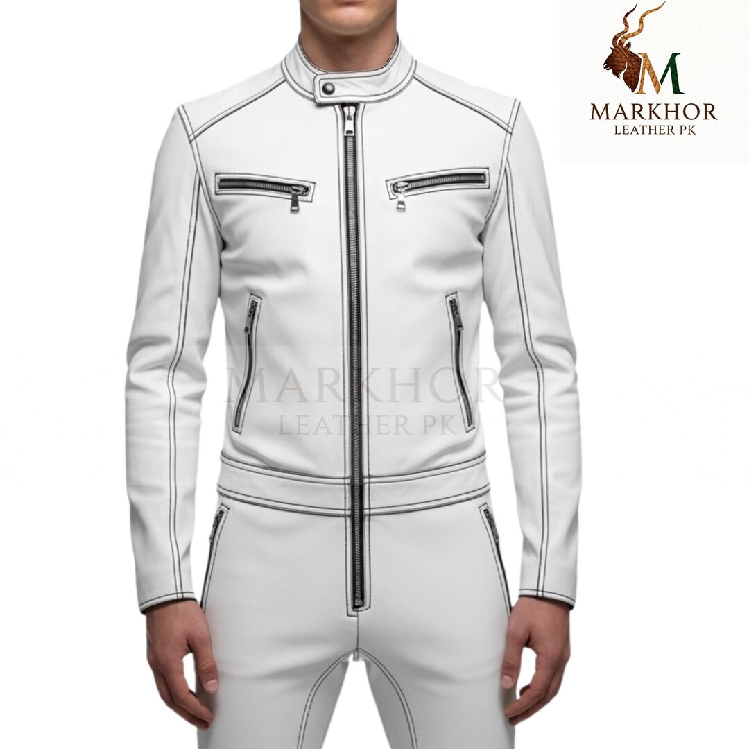 White Leather Sentinel Cosplay Suit: Handmade Jacket & Pants With Black ...
