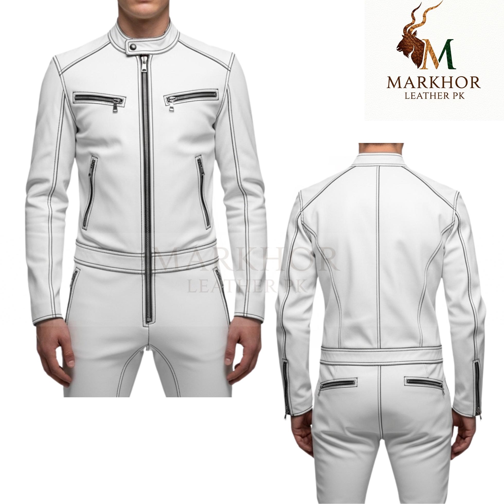 White Leather Sentinel Cosplay Suit: Handmade Jacket & Pants With Black ...