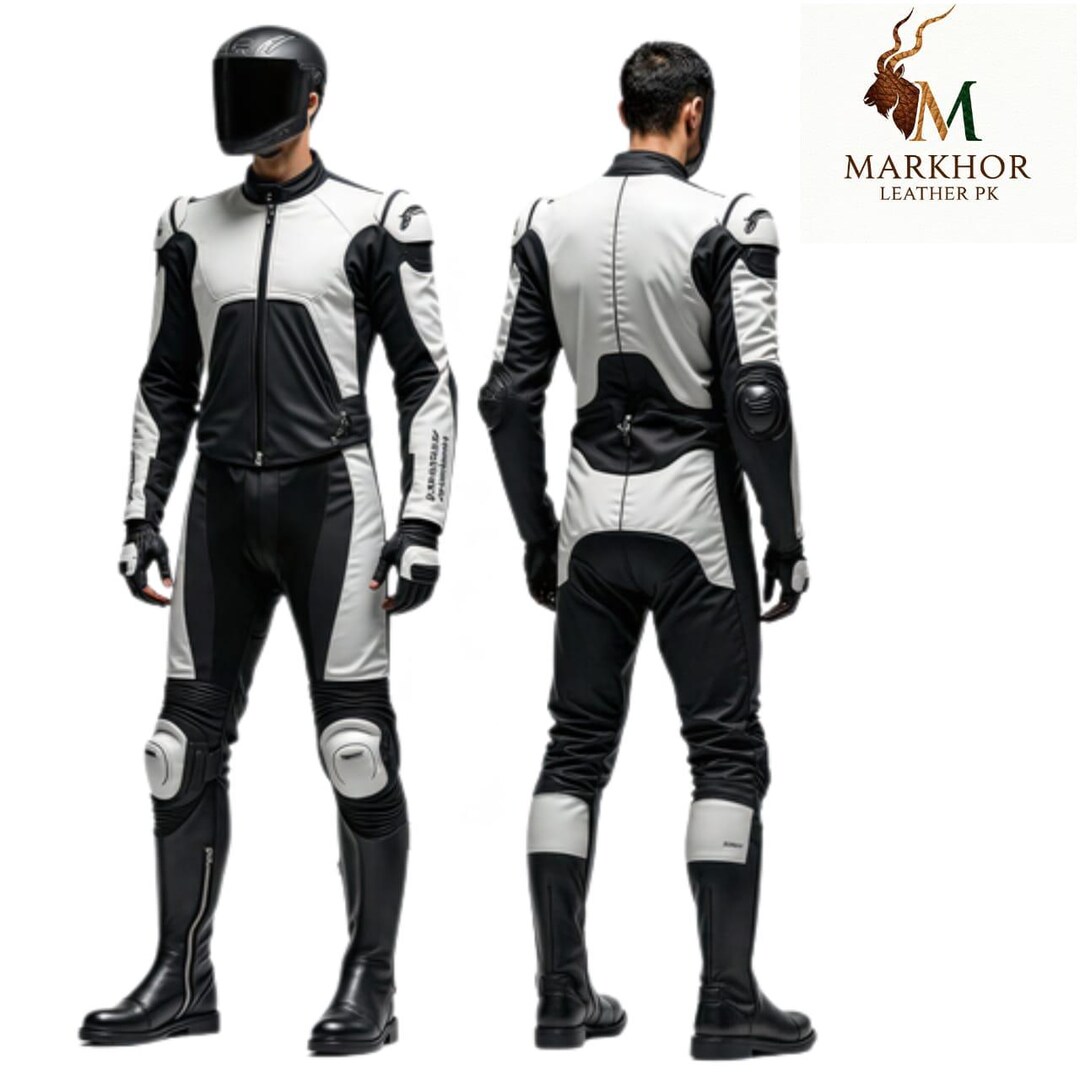 Black & White Leather Motorcycle Jumpsuit-full-body Moto Suit-stealth ...