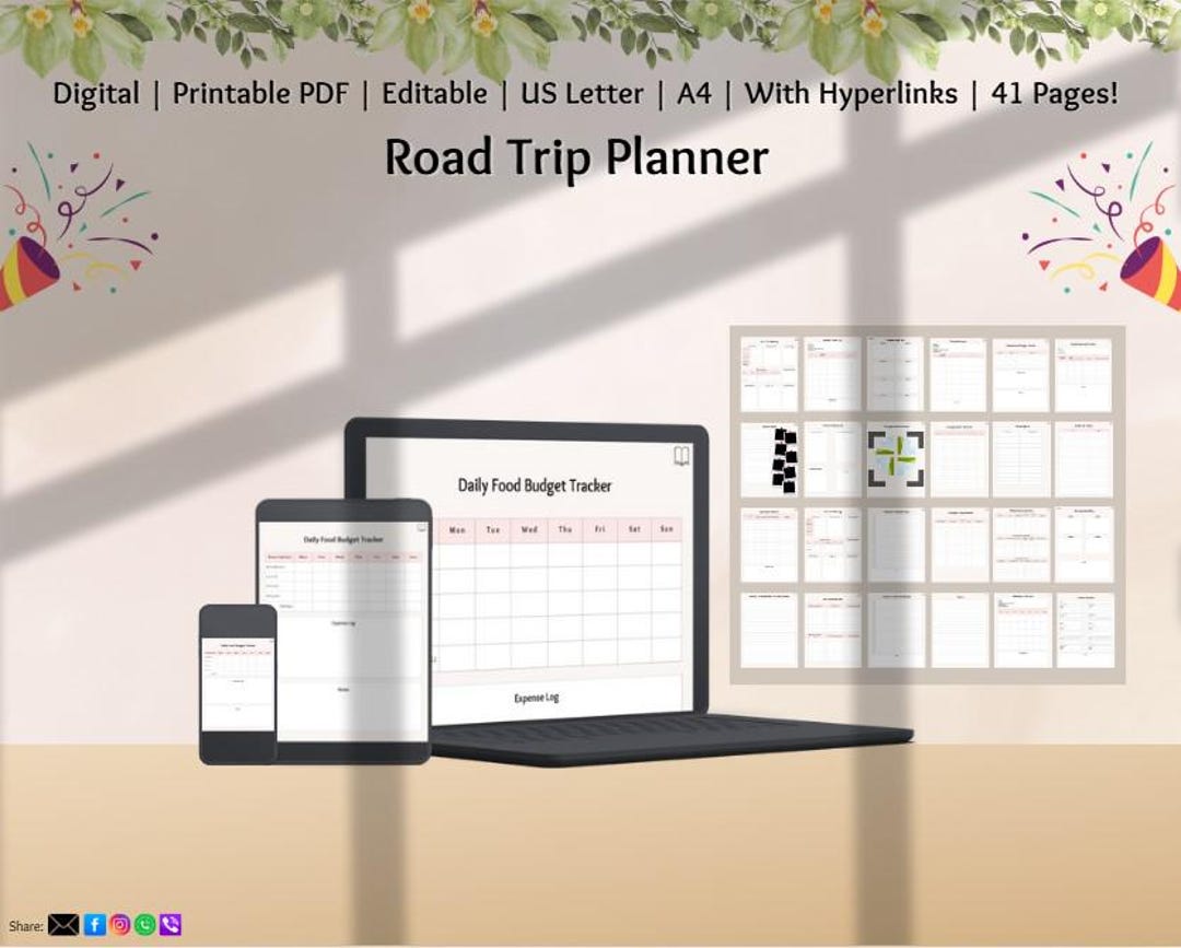 Road Trip Planner Digital | Printable PDF| Editable Meal Plan, Fuel ...
