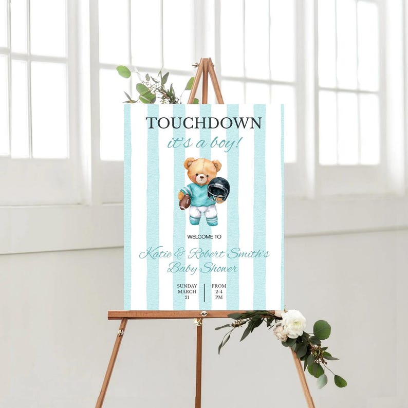 Touchdown It’s a Boy! Welcome Sign | Custom Digital Teddy Bear Football ...