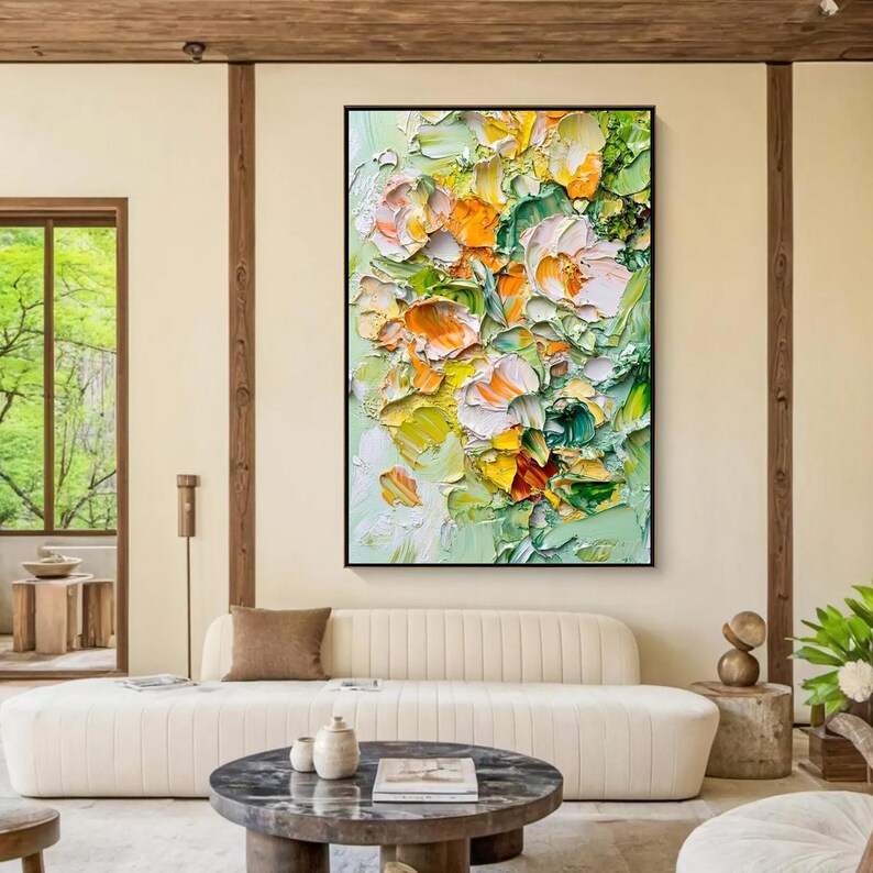 Abstract Floral Painting on Canvas 3D Textured Wall Art Modern Impasto ...