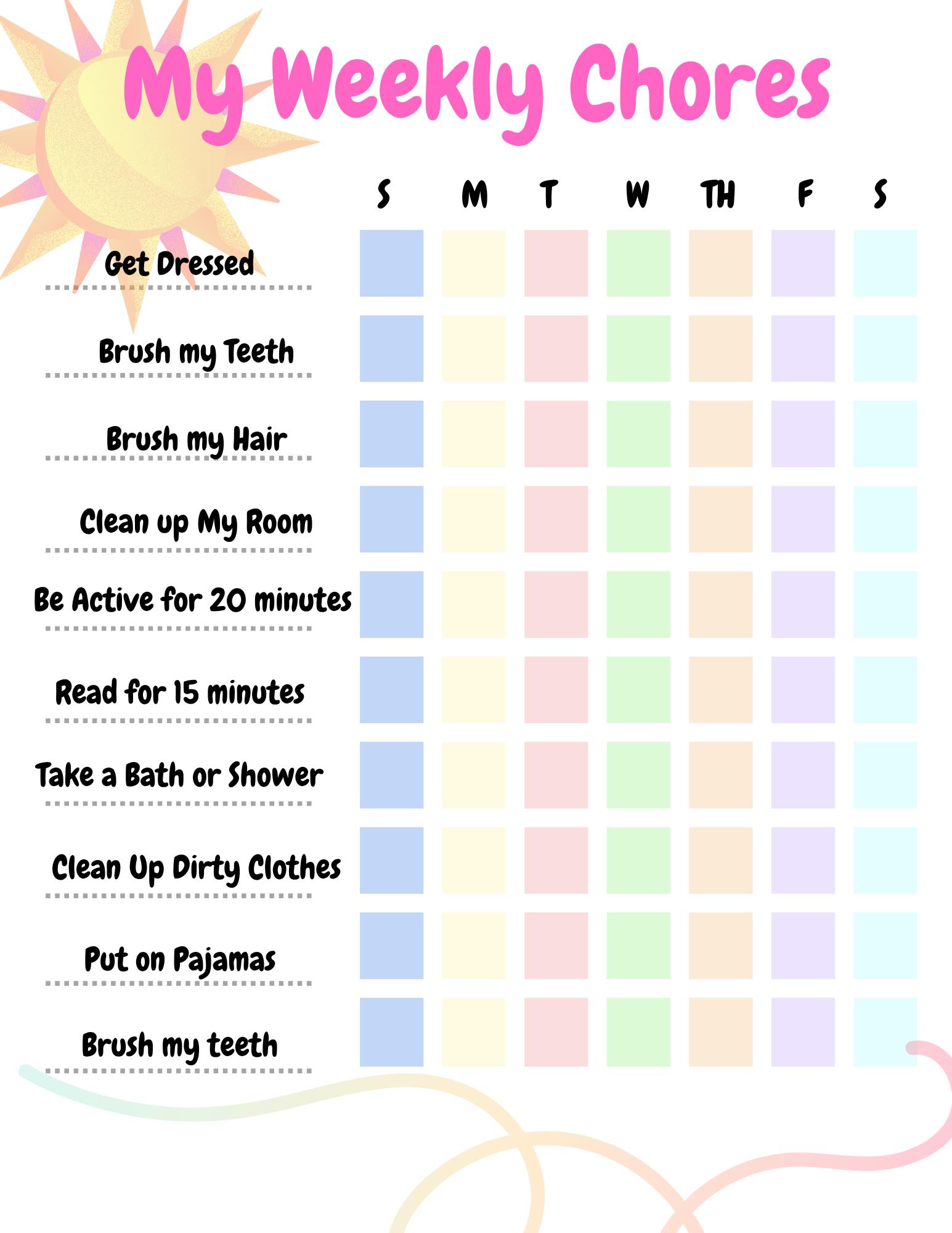 Kids Chore Chart: Daily & Weekly Responsibility Checklist (PDF ...
