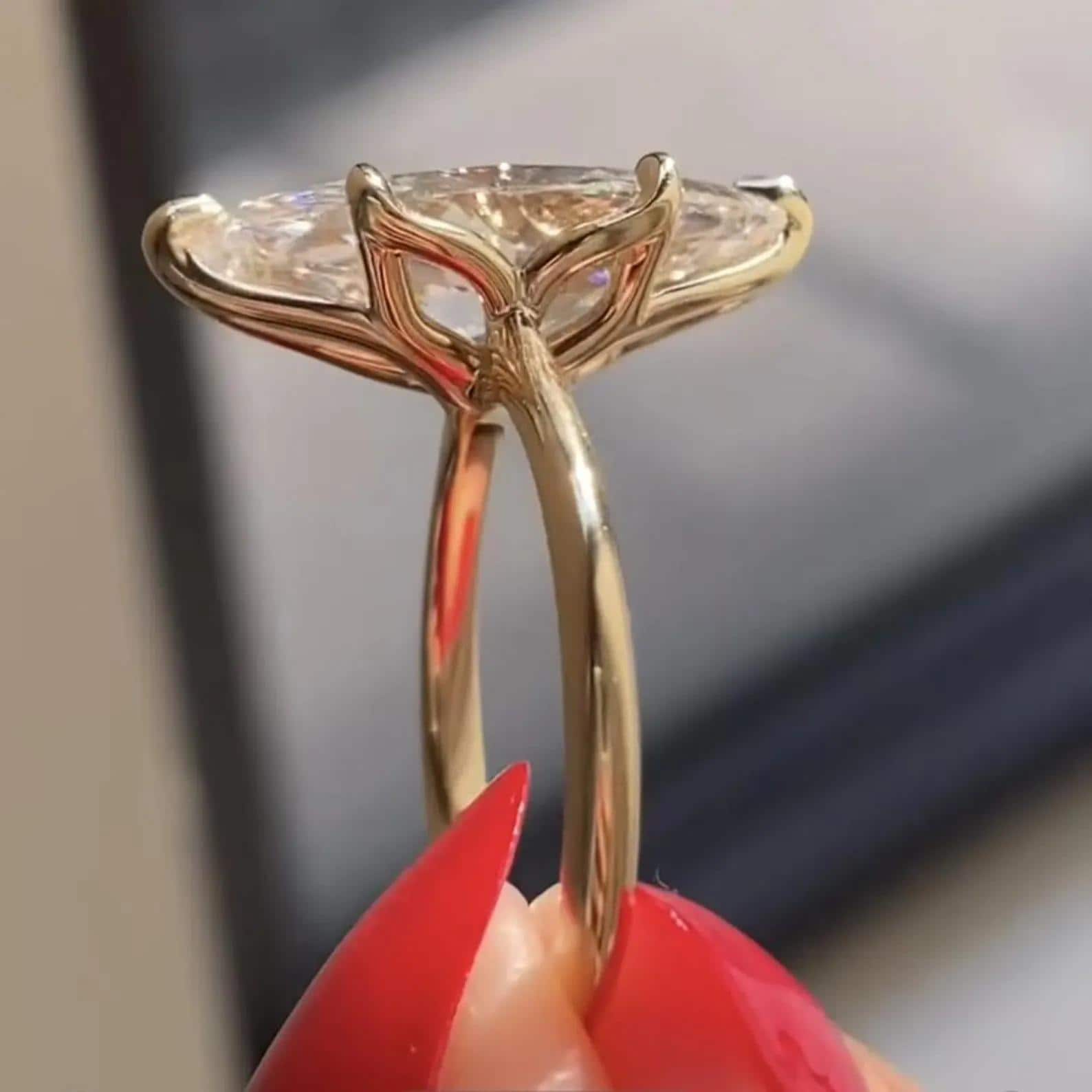 Marquise Cut Moissanite Diamond Ring 3 CT Marquise Tulip Set Engagement ...