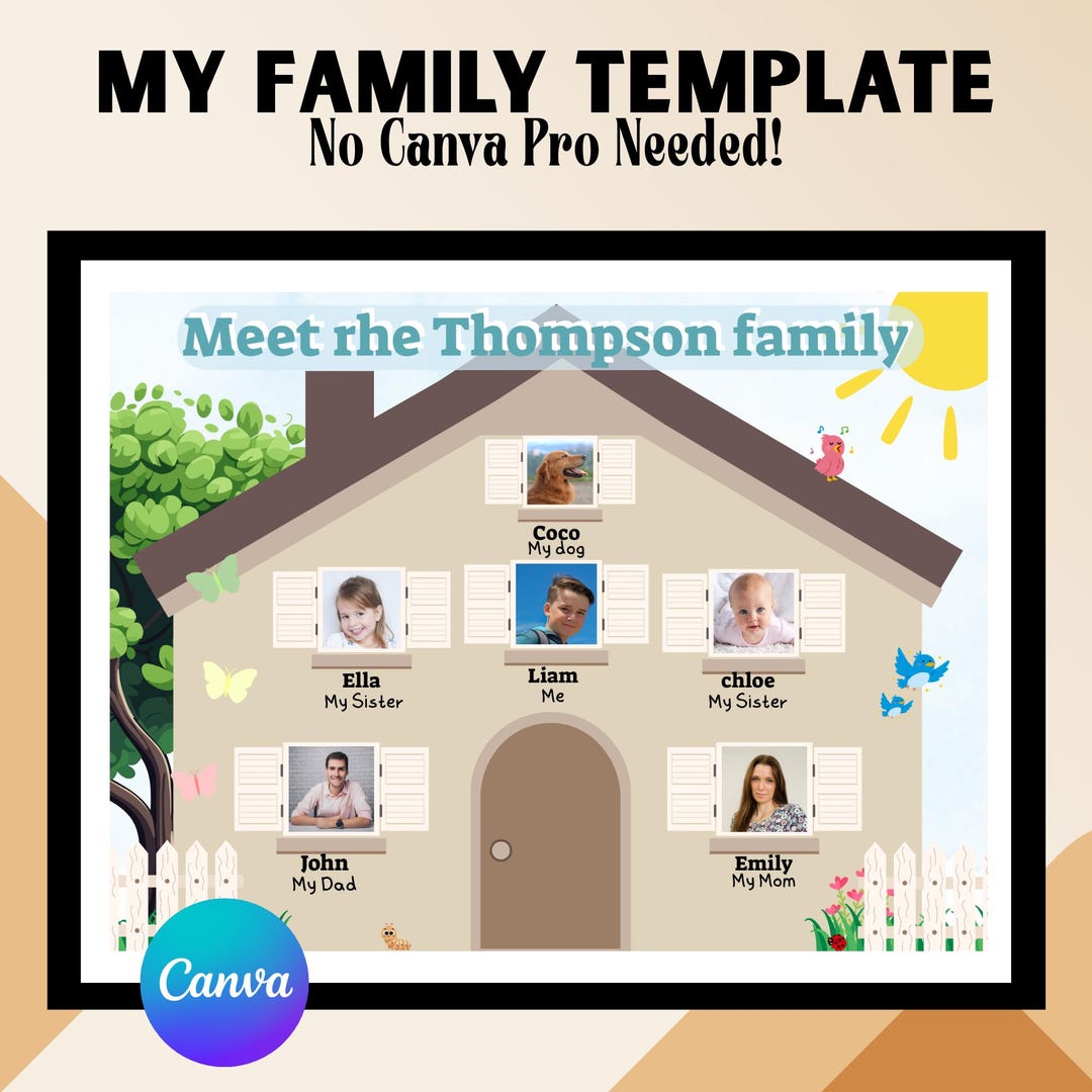 Plantilla de árbol genealógico editable: diseño de casa imprimible con ...