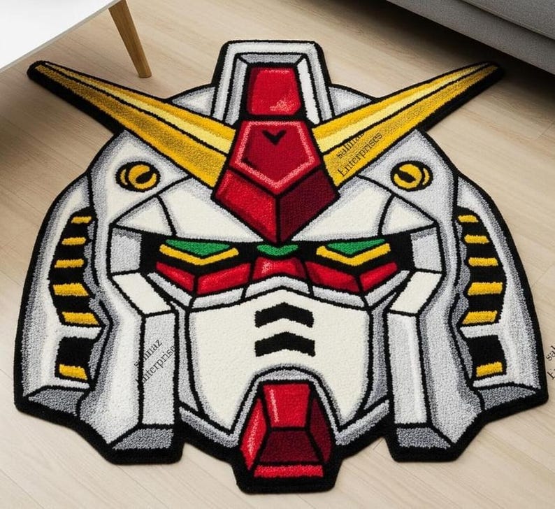 Gundam Head Shaped Tufted Rug – Anime Mecha Robot Floor Mat, Handmade ...