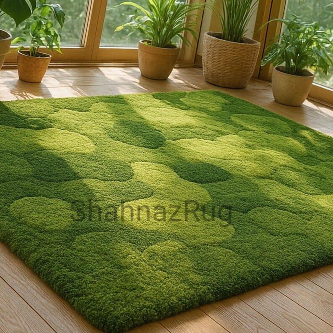 Hand Tufted Green Moss Rug, 3D Pebble Texture Carpet, Modern Abstract ...