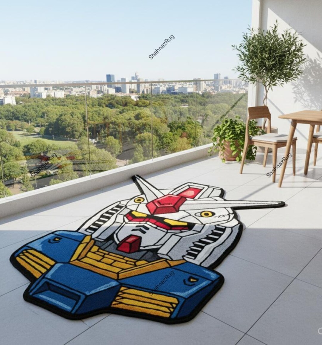 Gundam Head Tufted Rug: Anime Mecha Decor for Gaming Room Handmade ...