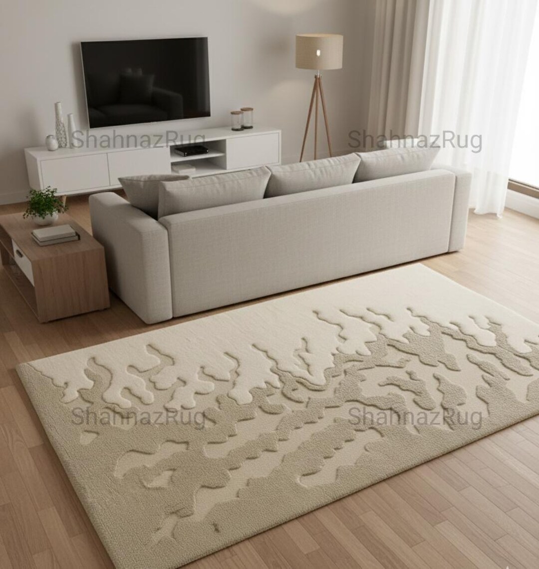 Abstract Beige 3D Tufted Area Rug, Modern Minimalist Living Room Carpet ...
