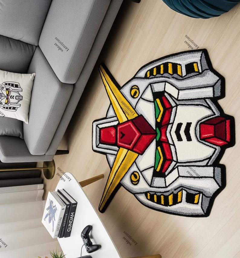 Gundam Head Shaped Tufted Rug – Anime Mecha Robot Floor Mat, Handmade ...