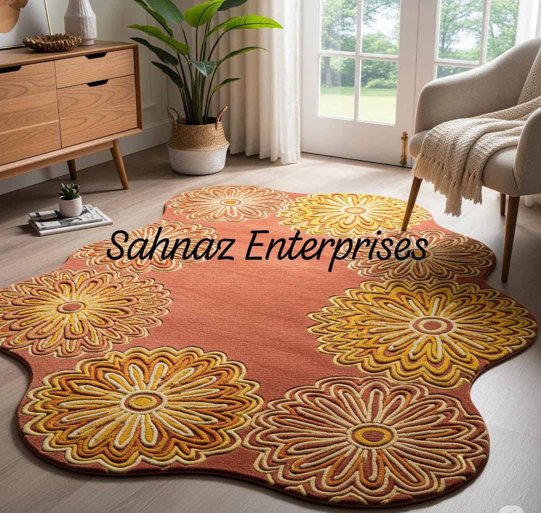 Mid -century Floral Boom Rug Handmade Bedroom and Living Room Kids Boom ...