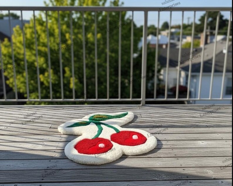Handmade Cherry Tufted Rug – Cute Fruit Shaped Floor Mat – Red Cherry ...