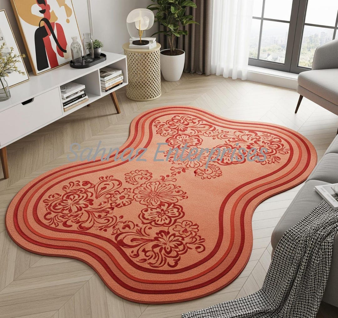 Irregular Shaped Flower Area Rug Handmade Bedroom and Living Room ...
