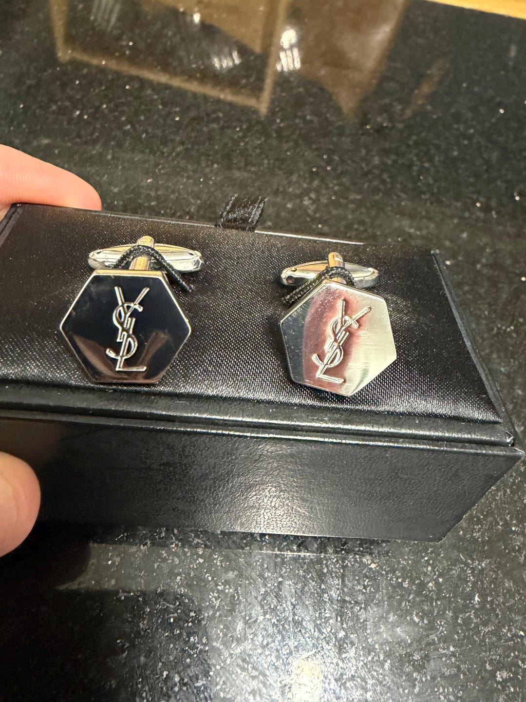 Vintage Yves Saint Laurent Classic Logo YSL Hexagon Cufflinks Boxed ...