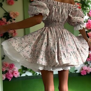 Cottagecore Floral Puff Sleeve Dress, Off-shoulder High Waist Ruffle ...