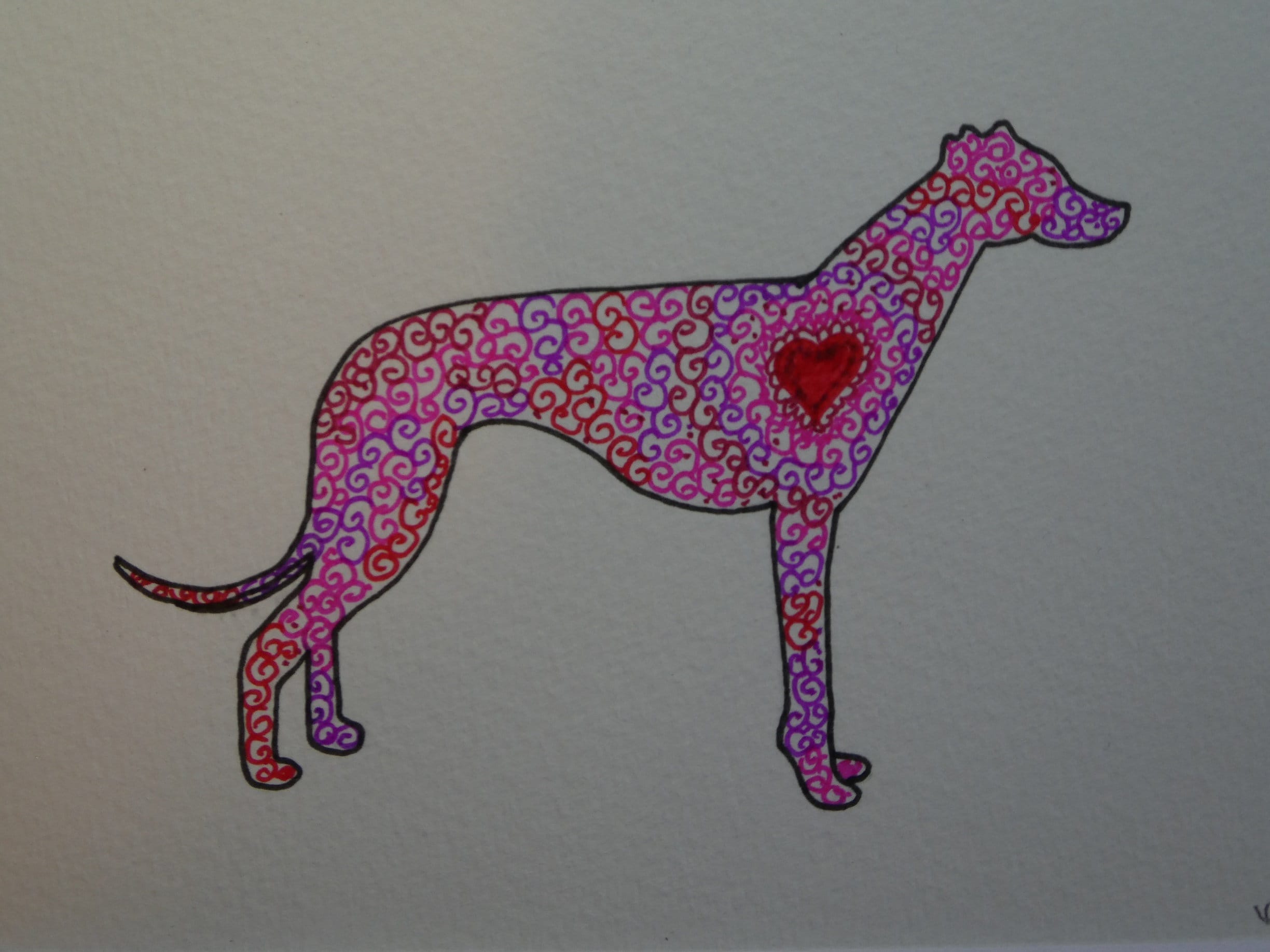 Original Ink Pen Dog Mandala Greyhound /Whippet Drawing 1 of 1