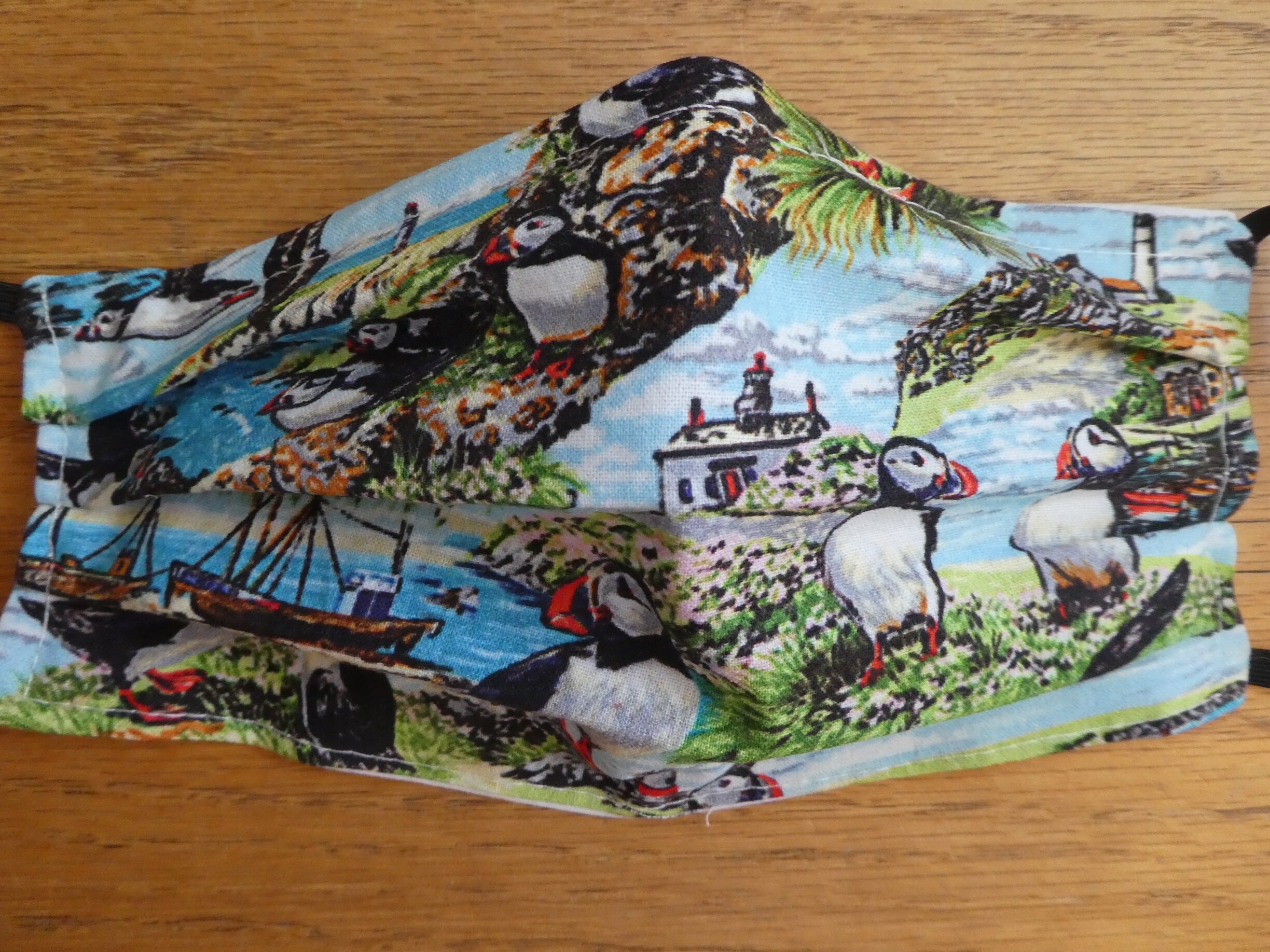 1 x Luxury Cotton Puffins Coastal Design Face Mask Double Layer, wired ...