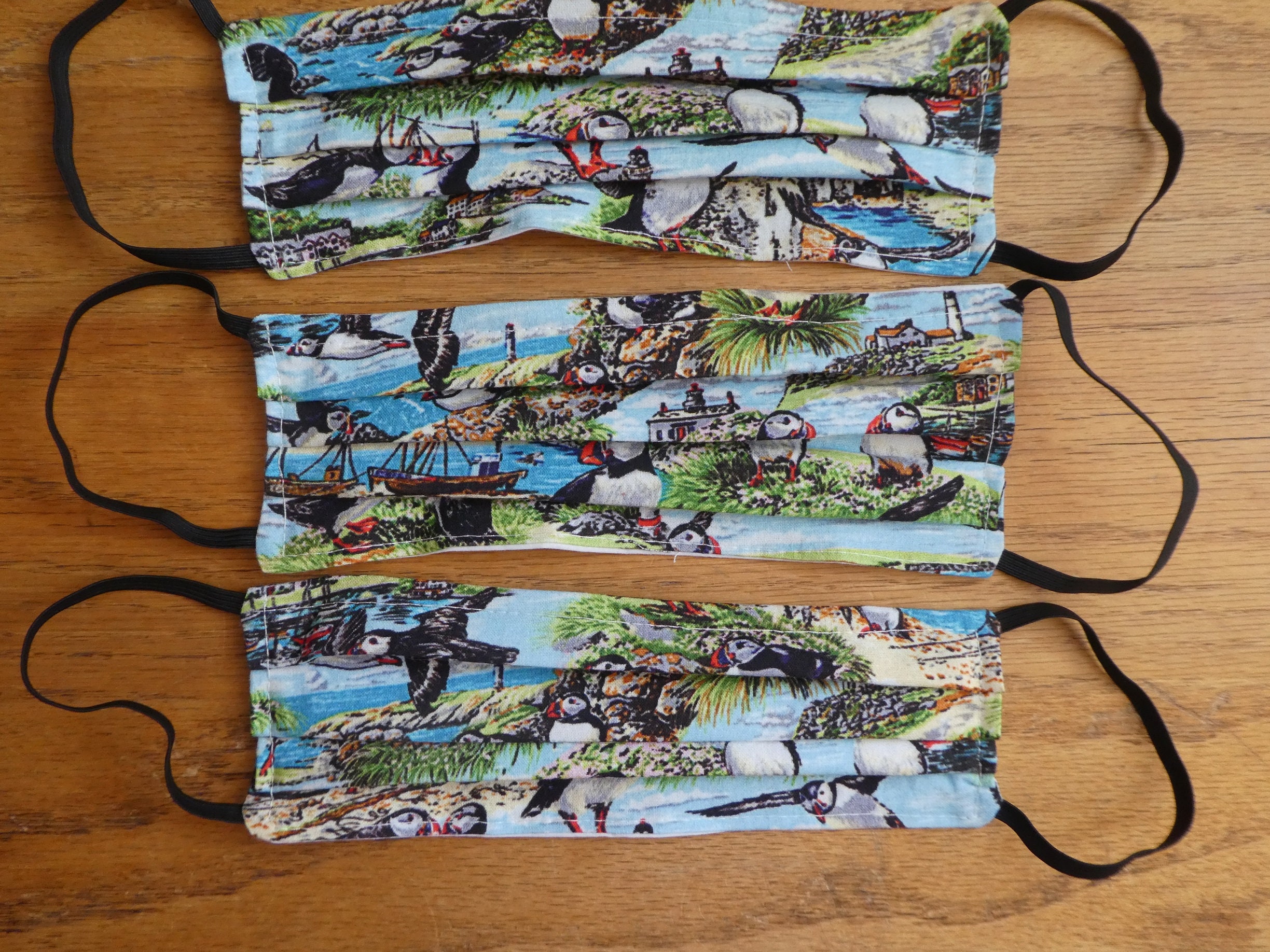 1 x Luxury Cotton Puffins Coastal Design Face Mask Double Layer, wired ...