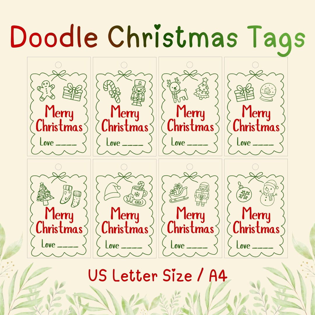 Doodle Christmas Gift Tags Printable Digital Holiday Labels for ...