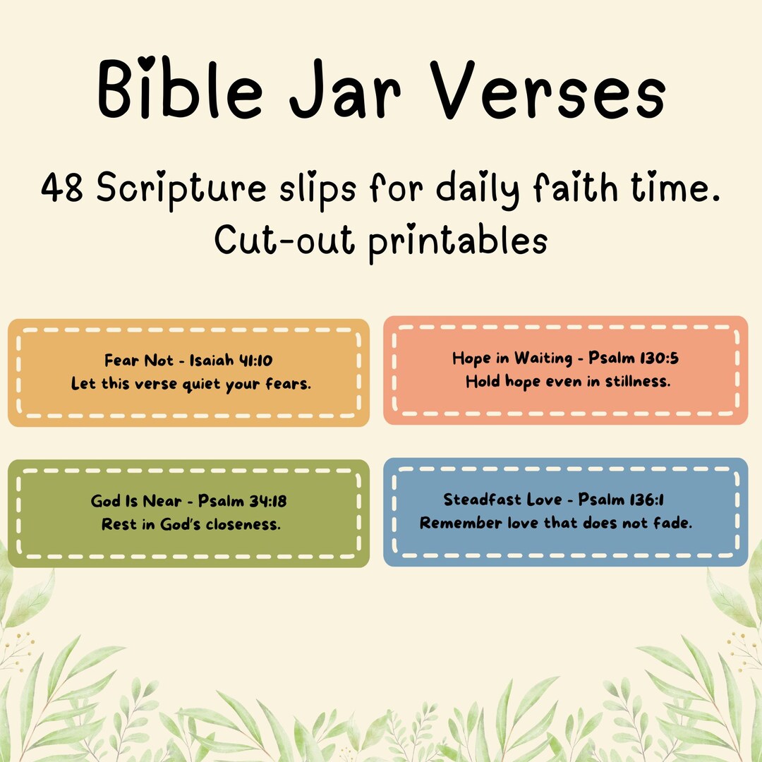 Bible Jar Scripture 48 Slips Printable Christian Faith Cut-out Cards ...