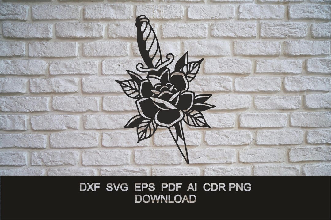 Knife and Rose SVG DXF Cut File | Laser CNC Plasma Waterjet Vector ...