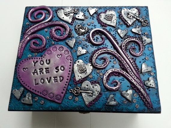 Items similar to Curio/ Treasure Box, Polymer Clay Covered Cigar Box ...