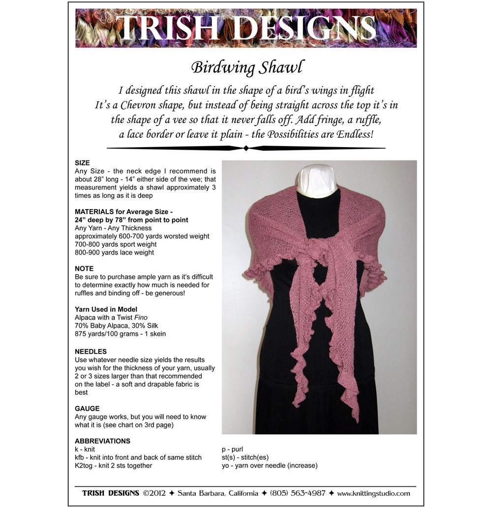 Shawl Knitting Pattern PDF Birdwing Ruffled Shawl Many | Etsy