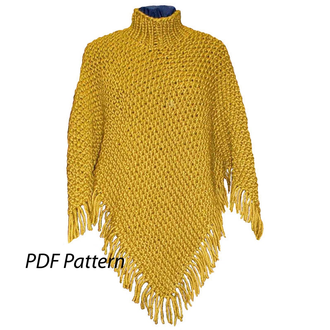 Seed Stitch Turtleneck Poncho Knitting Pattern: Trish Designs Original ...