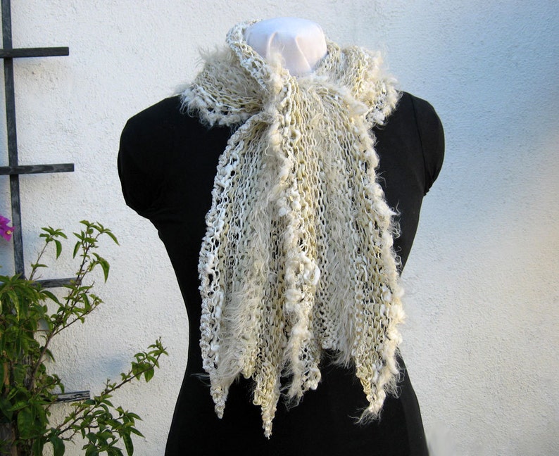 Hand Knit Ruffled Edge Scarf Multi Textures Ribbons N Fluff | Etsy