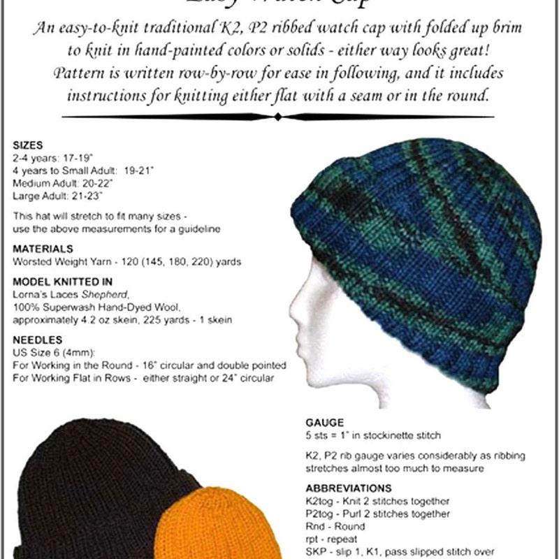 Watch Cap Sewing Pattern - Etsy