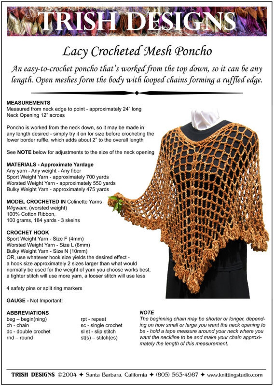 Hand Crochet Pattern, Lacy Crocheted Mesh Poncho, Crochet Pattern PDF ...
