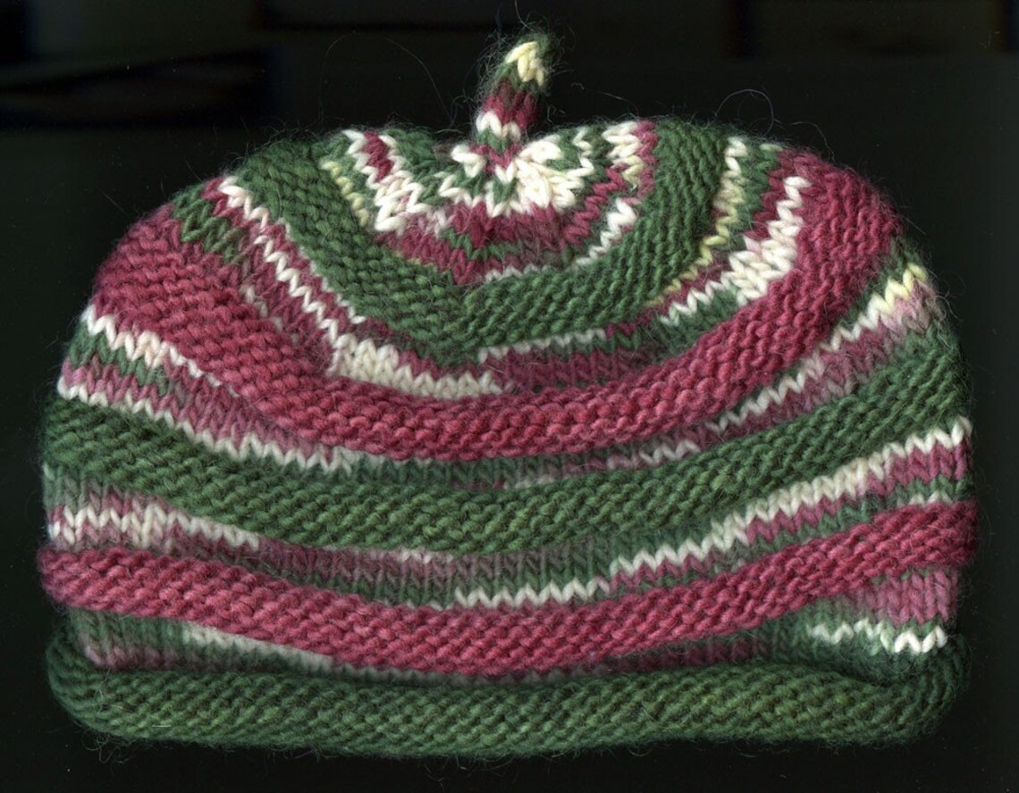 Hand Knit Cap Burgundy Green White Hand Dyed Wool Textured - Etsy